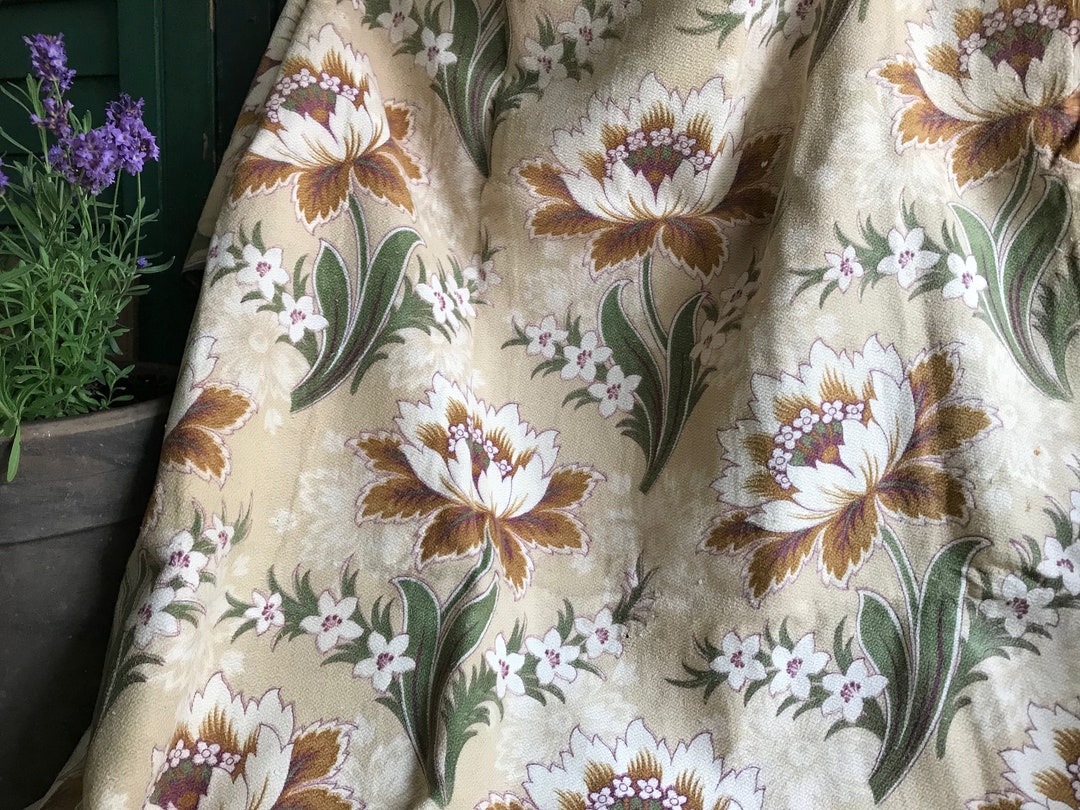 1 French Floral Cretonne Fabric Panel, Floral Print, Antique Period ...