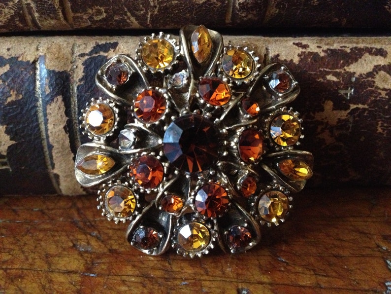 1930s Amber Rhinestone Pin Brooch, Shirt Scarf Hat Jewelry, Rust Brown ...