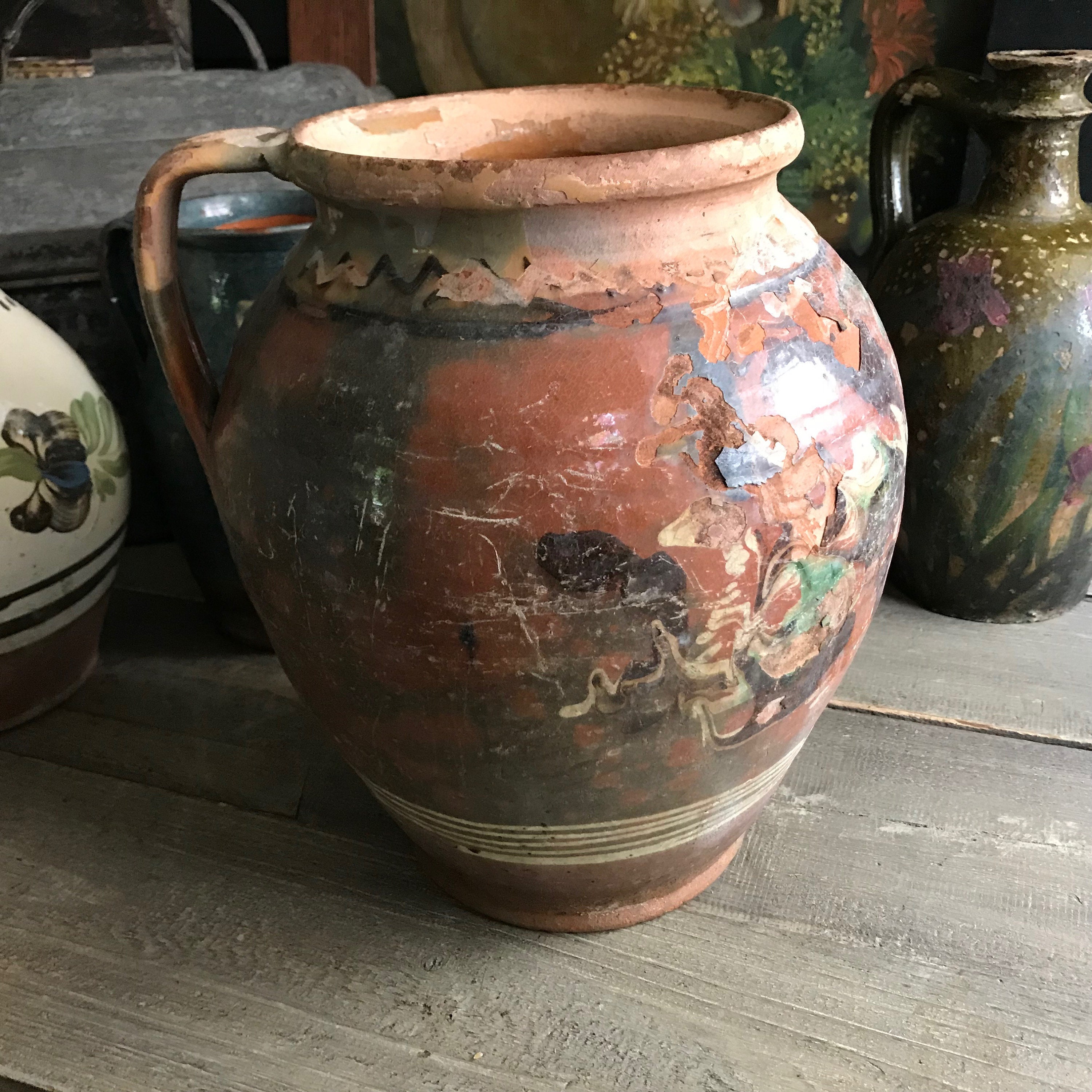 19th C French Jaspe Pottery Jug Marbled Paint Terra Cotta - Etsy