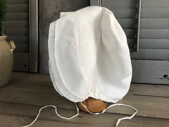 19th C French White Linen Peasant Bonnet, Rare Period… - Gem