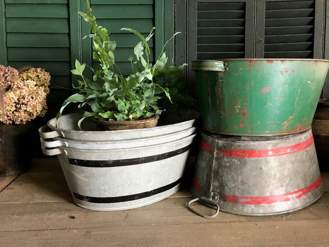 1 Zinc Iron Planter Bucket, Flower Container, Industrial Farmhouse ...