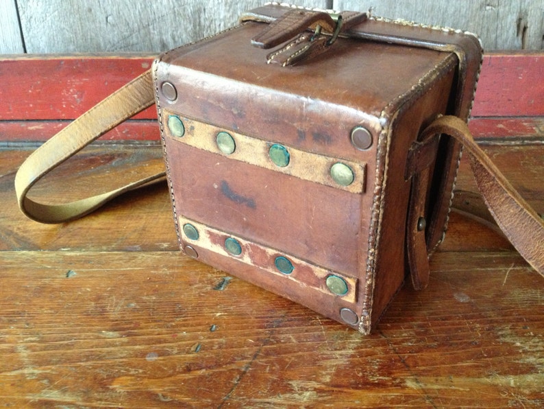 Brown Leather Box Purse, Made in England, Chestnut Handsewn Leather ...