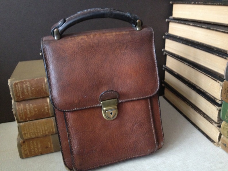 Brown Leather Handbag Made in France Man Bag French Texier | Etsy
