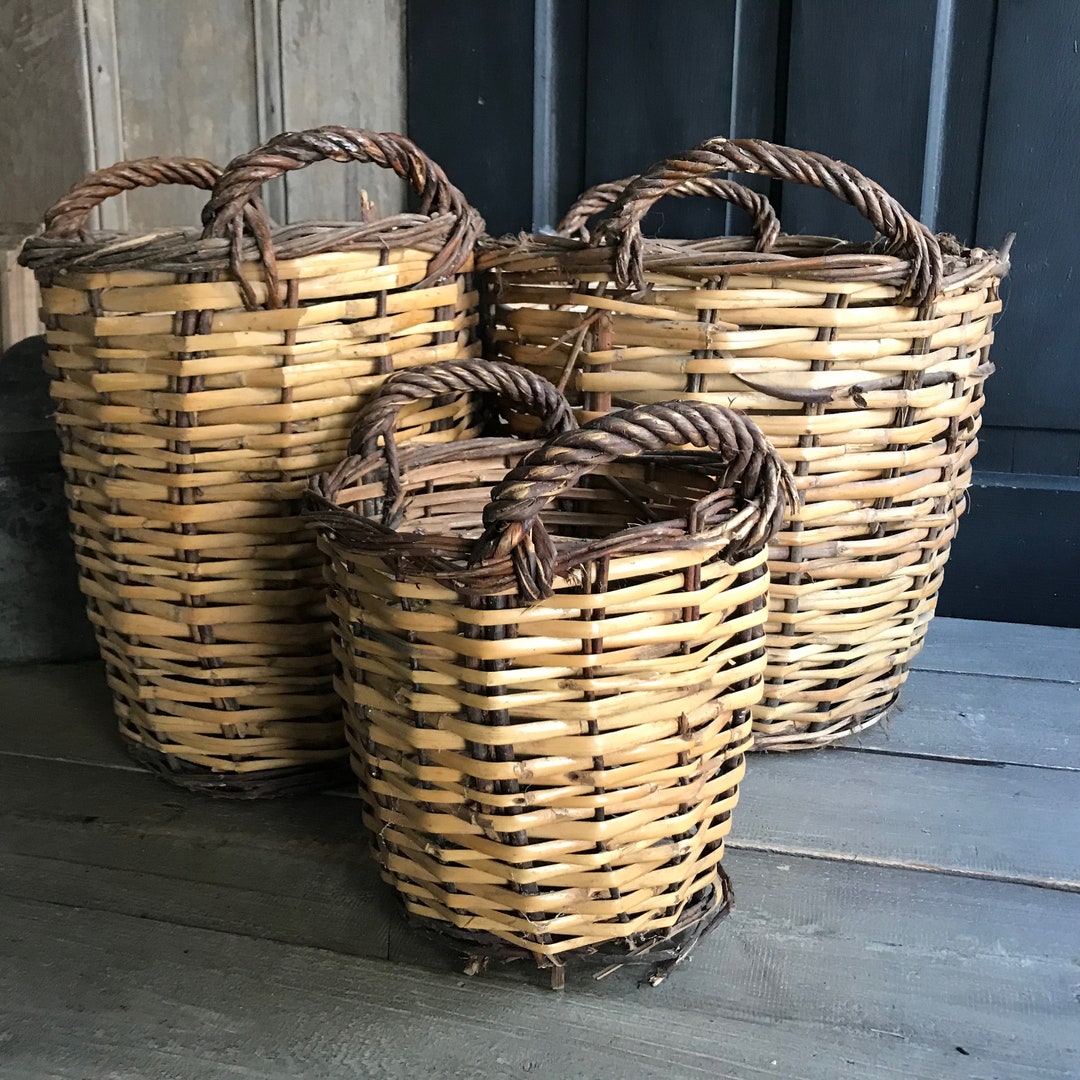 Rustic Farmhouse Basket Set, Nesting Storage Baskets, French Farmhouse ...