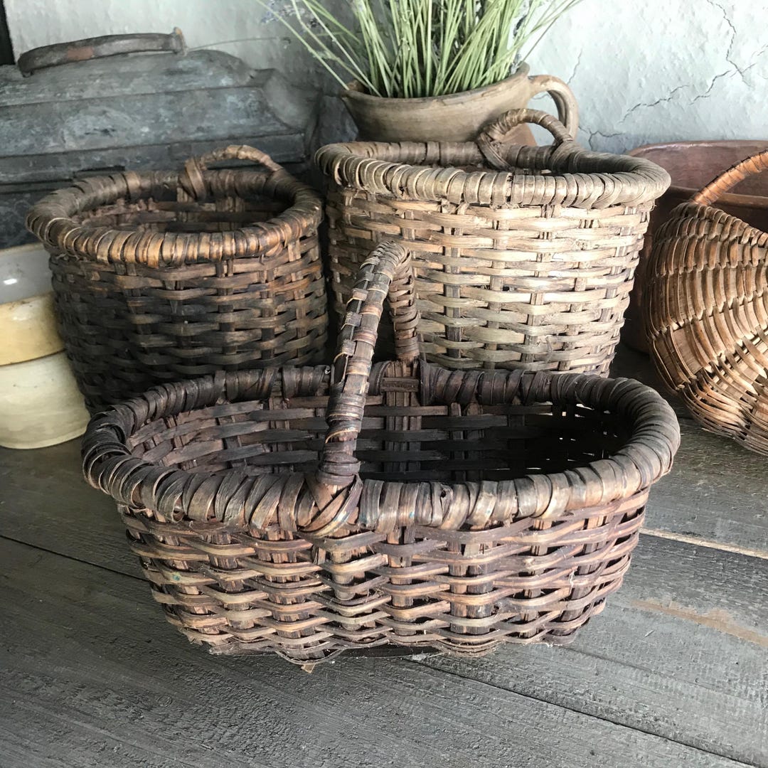 Small Rustic Willow Basket, Antique, Handmade, Flowers, Garden Basket ...