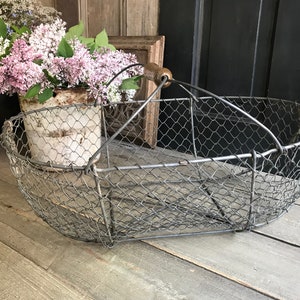 French Wire Harvest Basket, Garden Trug, Carrier, Oysters, Rustic ...