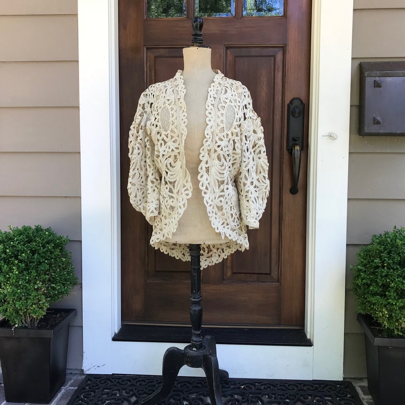 Edwardian Cream Lace Jacket, Wedding Ecru White Antique Bridal, Ribbon ...