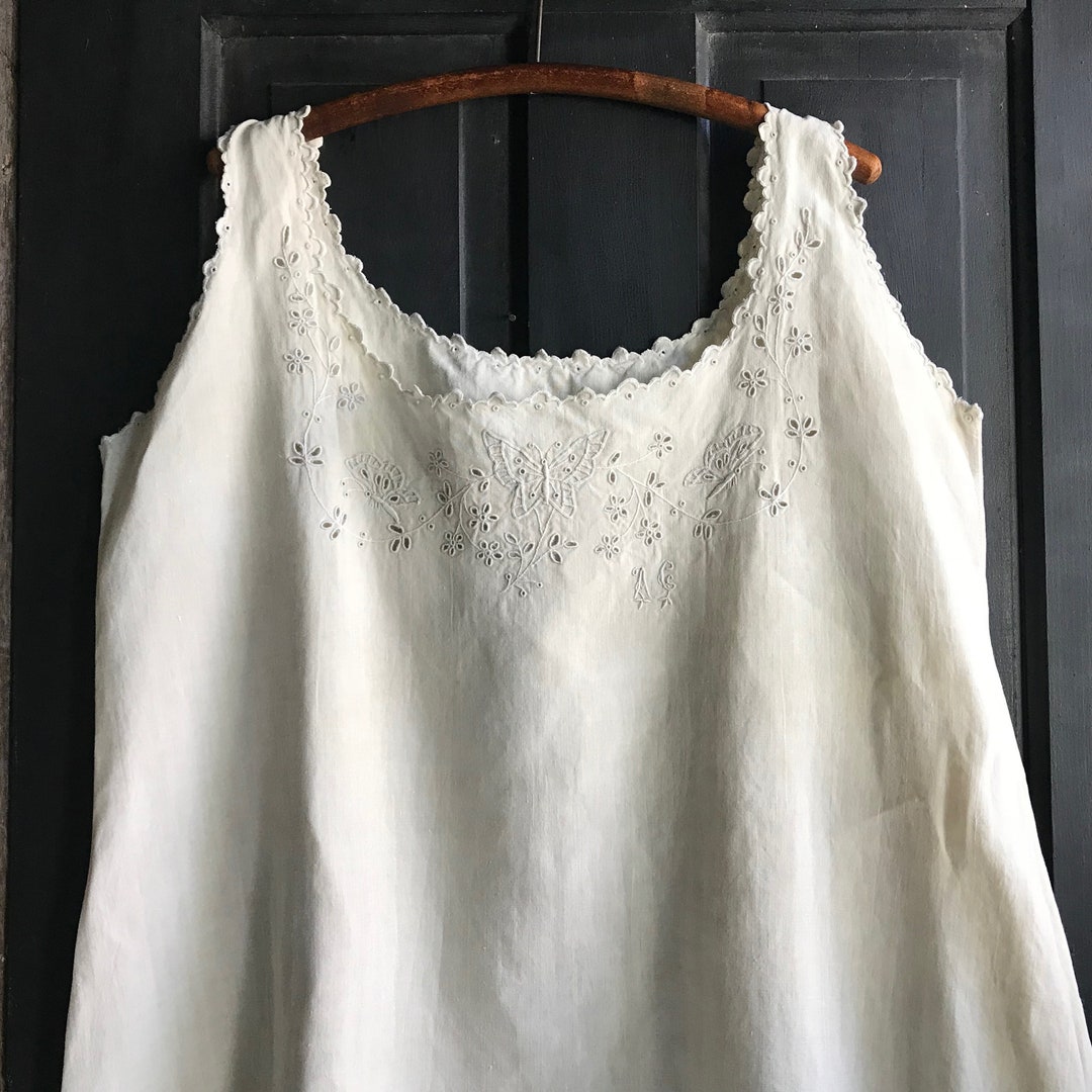 French Linen Chemise Nightgown, Embroidered Monogram, Nightdress, Shift ...