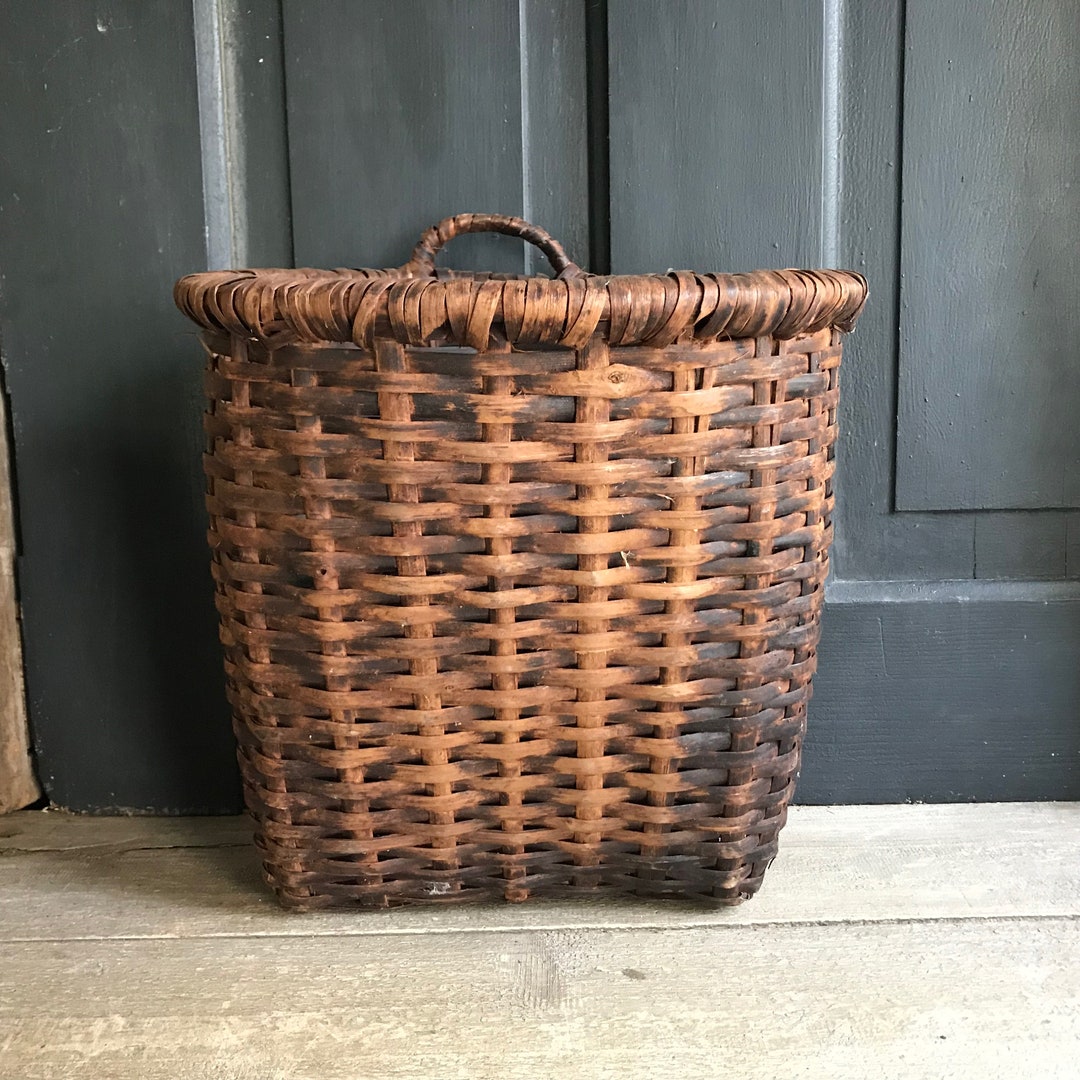 Rustic Willow Flower Basket, Side Handle, Front Door Basket, Antique ...