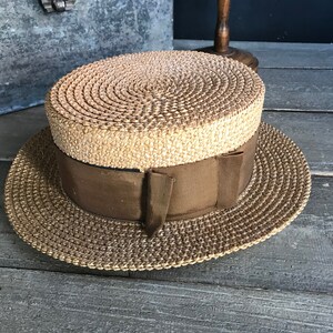 French Straw Boater Hat, Brown Ribbon Bow, Prop, Made in England - Etsy