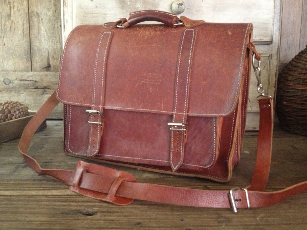 Rustic Brown Leather Briefcase, Commuter Bag, Laptop Bag, Belted ...