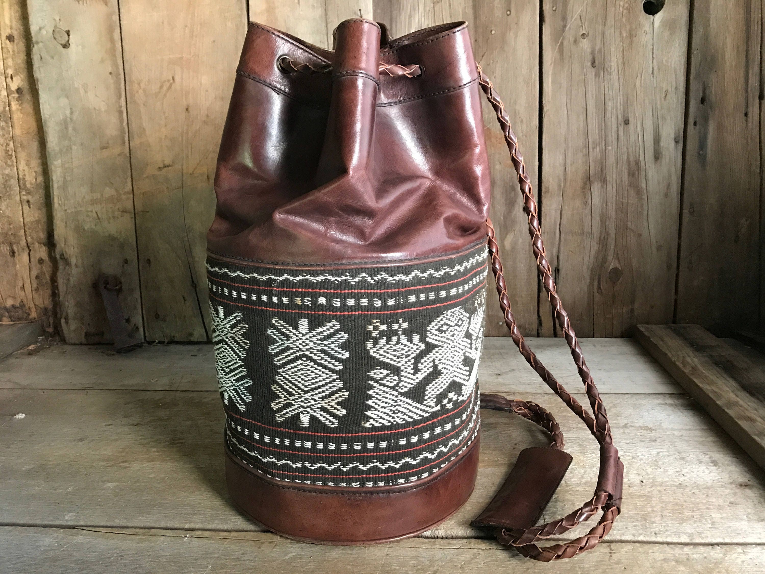 Large Leather Duffel Holdall Bag Weekend Travel Aztec Wool | Etsy