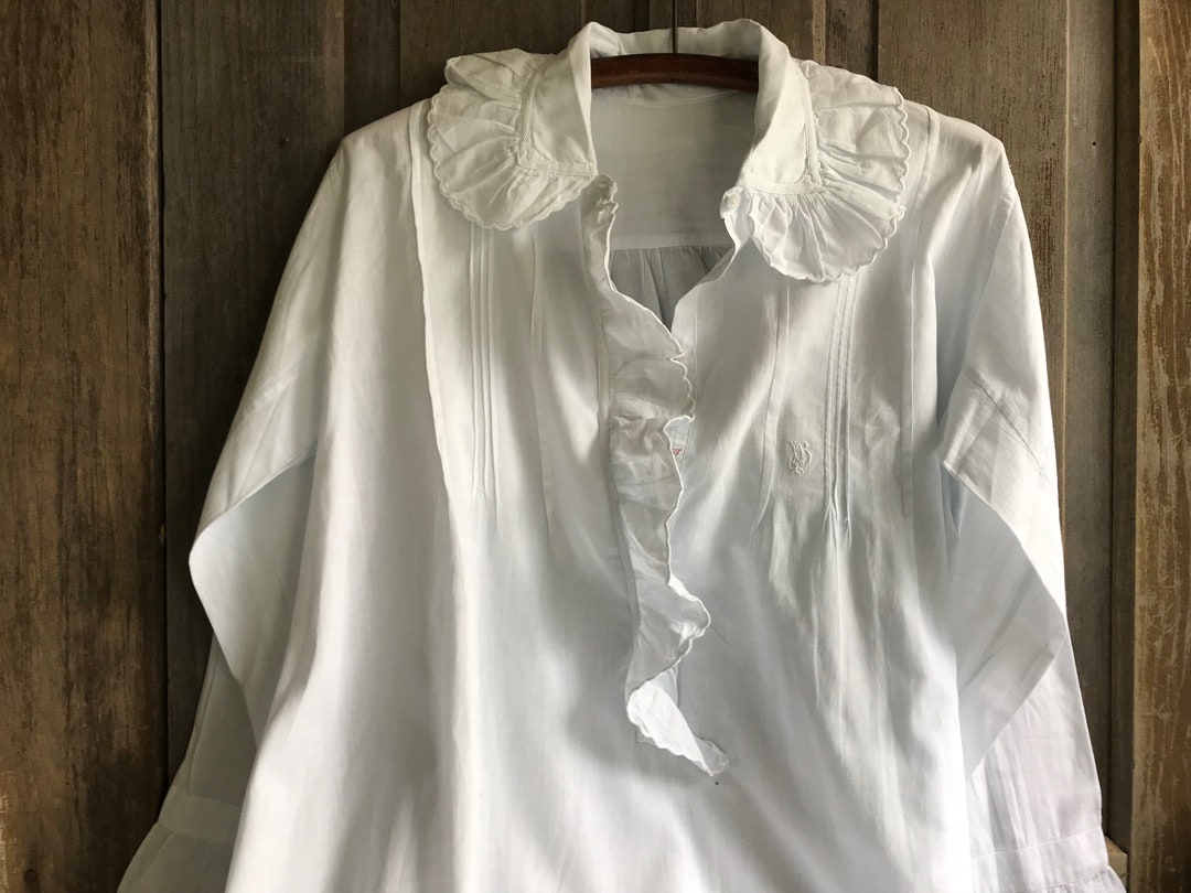 French Ruffled Nightgown, Chemise, Nightdress, 1800s, Ruffle Lace ...