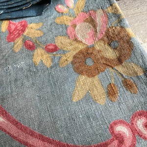 French Printed Indigo Linen Fabric, Floral Design, Homespun Linen ...