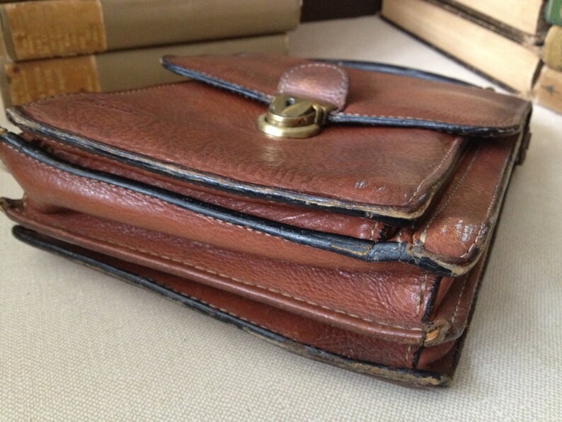 Brown Leather Handbag Made in France Man Bag French Texier | Etsy