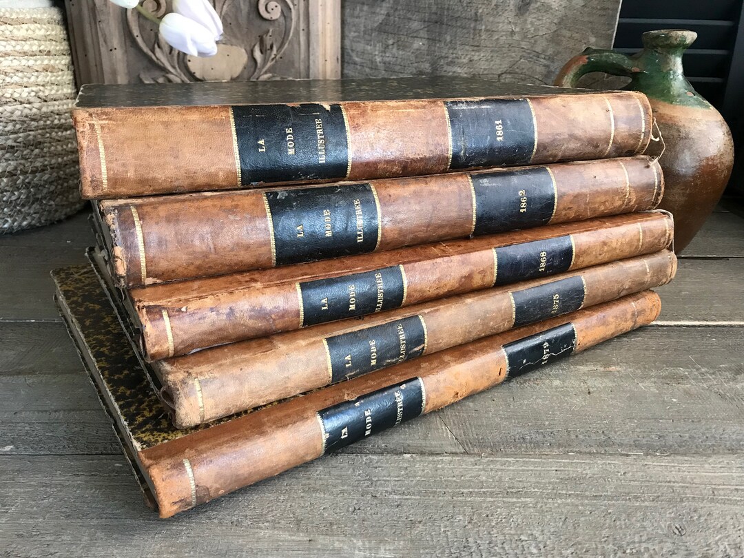 19th C French Leather Books, 1860s La Mode Illustrée, Fashion ...