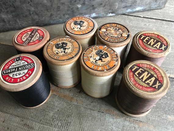 1 French Linen Thread Spool Wood Natural Brown Black | Etsy