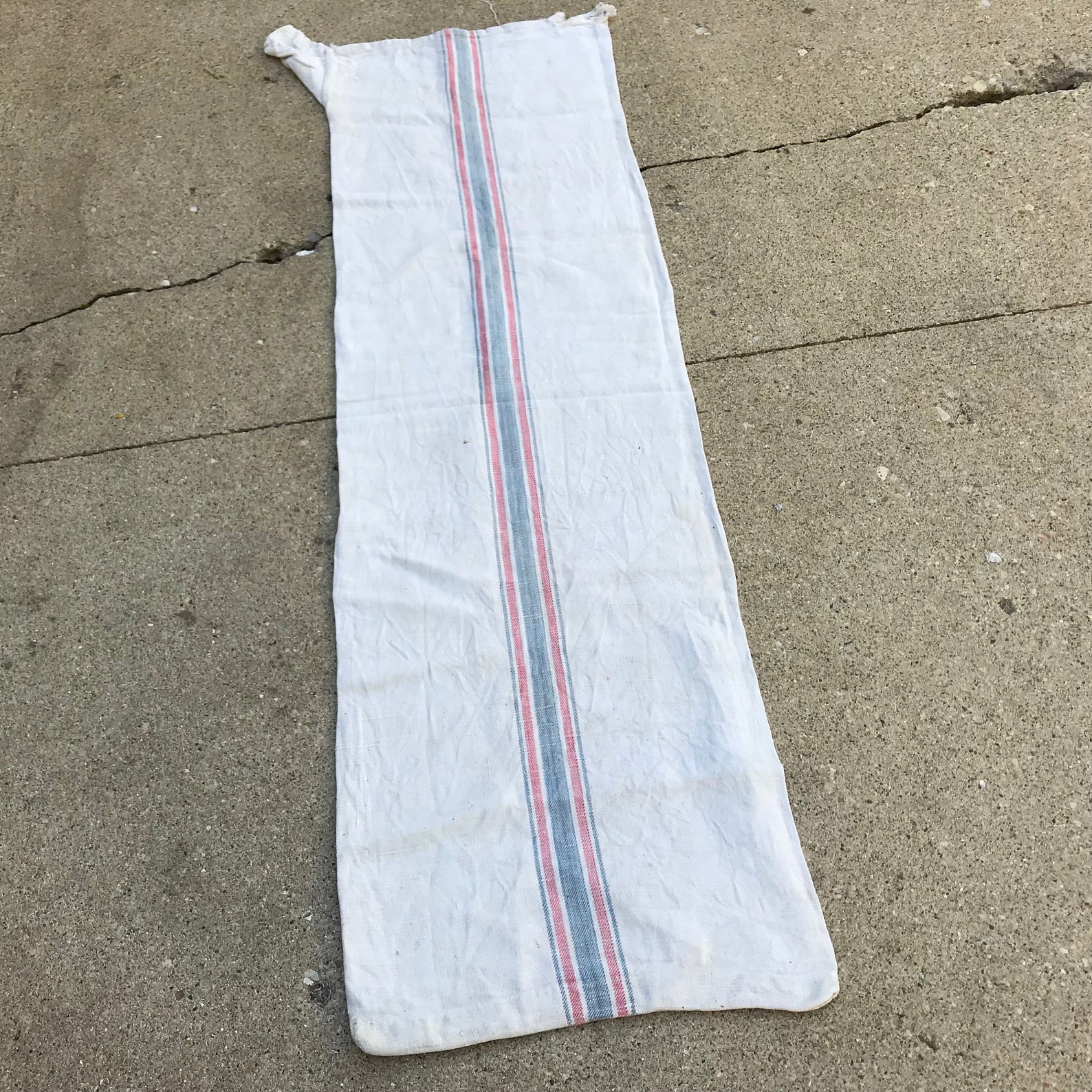 French Linen Laundry Sack, Blue Red Stripe, Grain Flour Sack, French ...