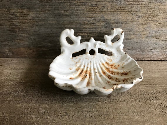 Antique French Soap Dish Cast Iron White Enamel Bath Decor - Etsy