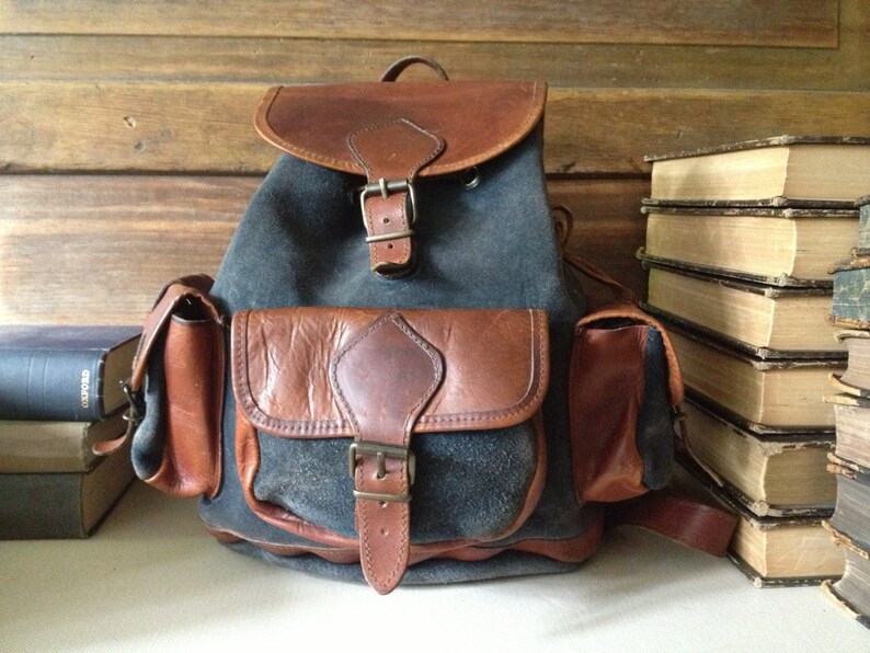 Rustic Leather Backpack Rucksack Brown and Charcoal Gray | Etsy