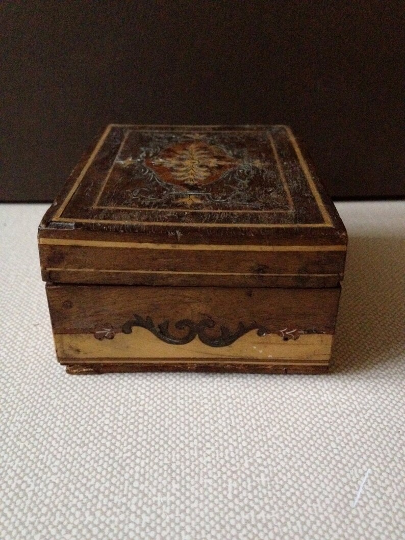 Vintage Wood Inlay Trinket Snuff Box Card Box Jewelry | Etsy