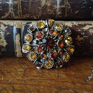 1930s Amber Rhinestone Pin Brooch, Shirt Scarf Hat Jewelry, Rust Brown ...