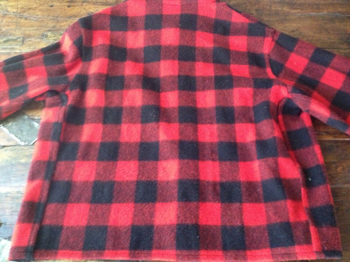 Wool Flannel Shirt Red Black Plaid Mid Century Size XXL, 2X Extra Large ...