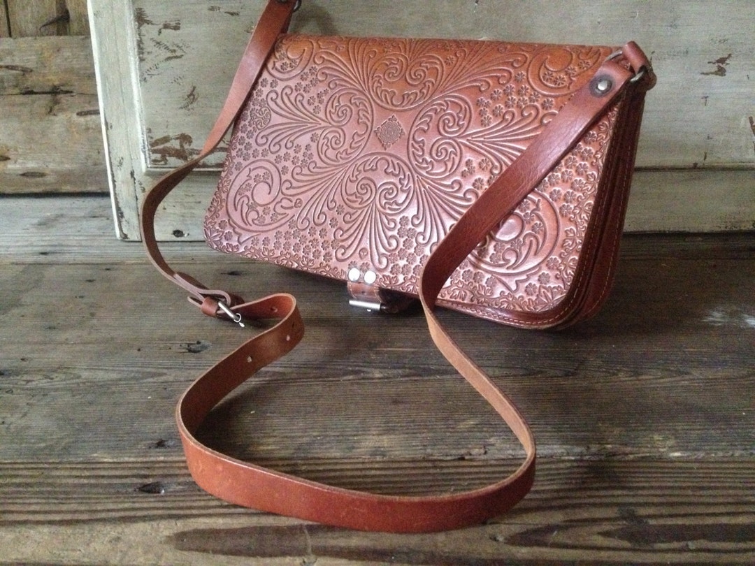 Rustic Tooled Leather Purse, 1970s Retro Saddle Bag Satchel Artisan ...