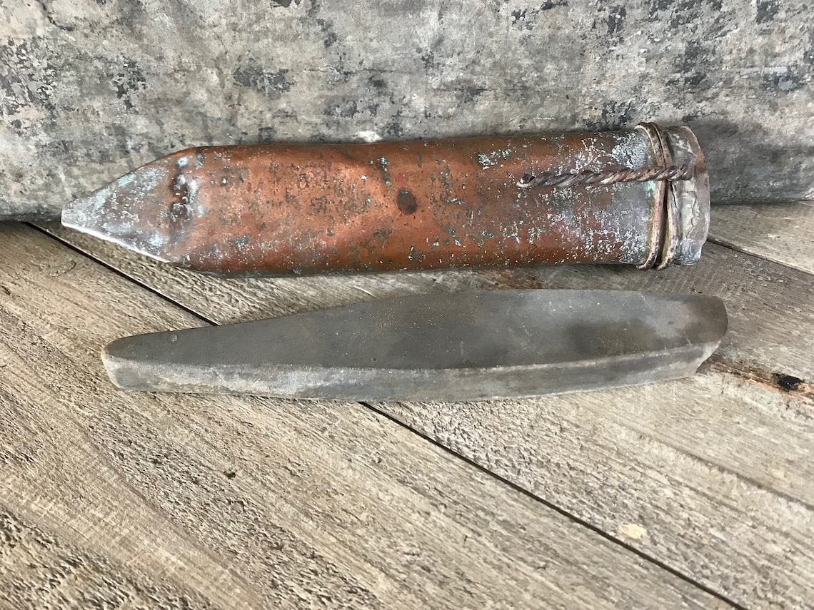 19th C French Copper Sheath, Farmers Scythe Sharpener, Sharpening Stone ...