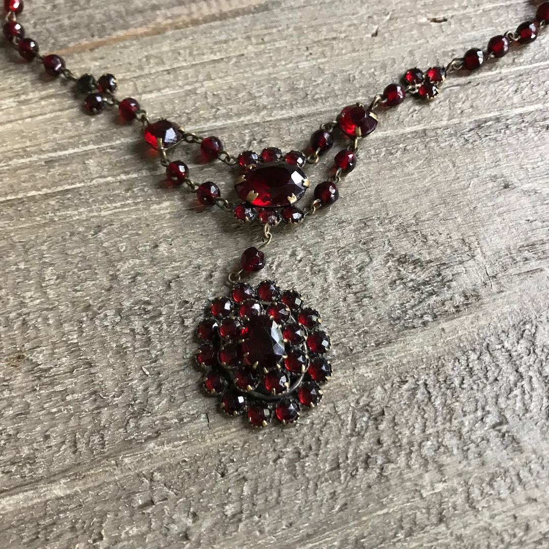 Antique Garnet Necklace, Victorian Bohemian, Deep Color, Period Jewelry ...