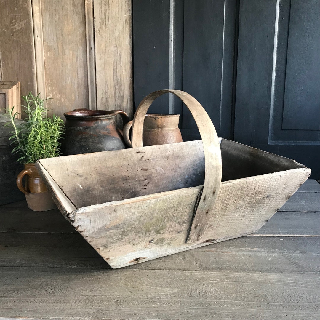 French Rustic Wood Garden Trug, Large Harvesting Gardening Basket ...