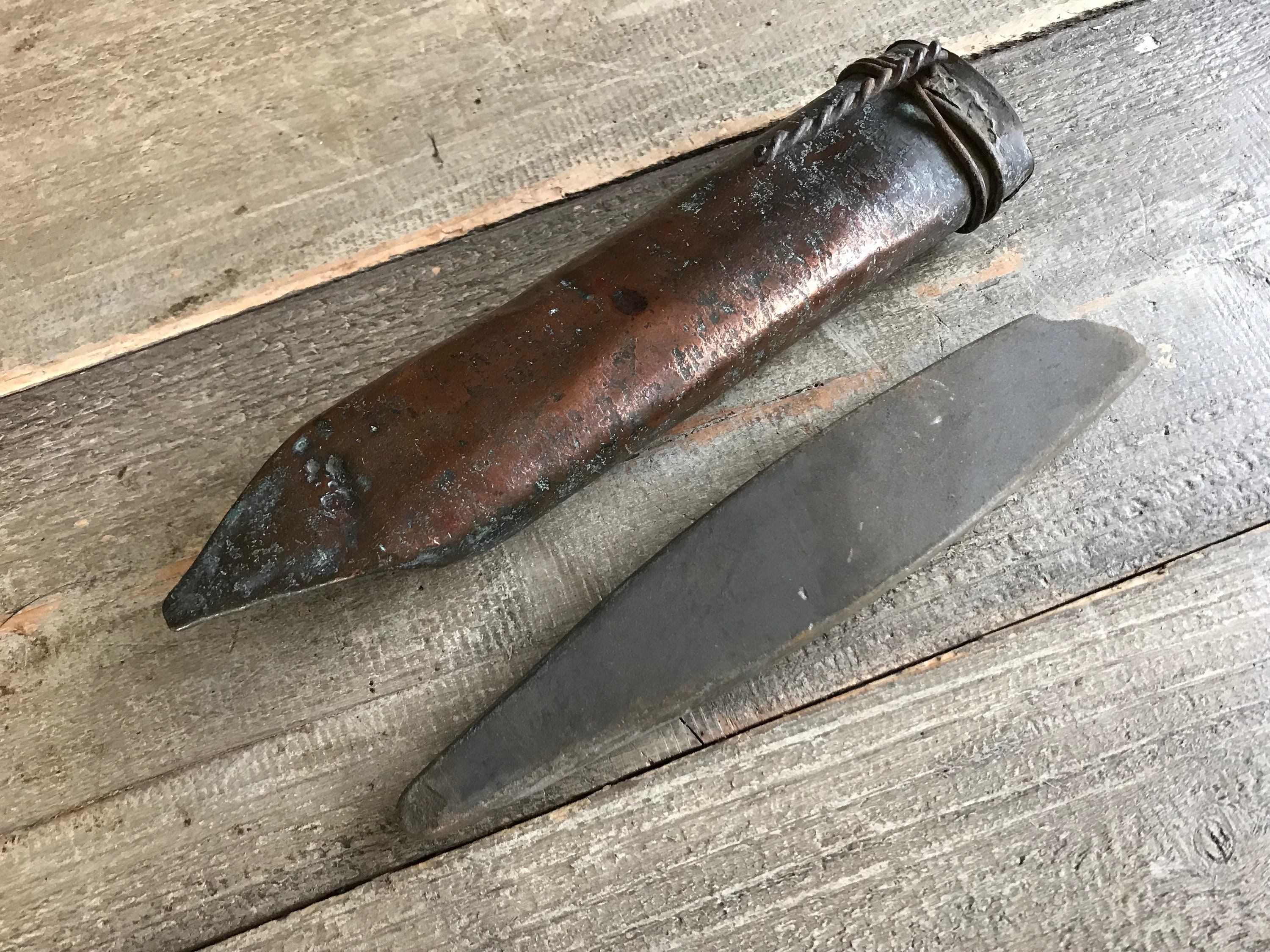 19th C French Copper Sheath, Farmers Scythe Sharpener, Sharpening Stone ...