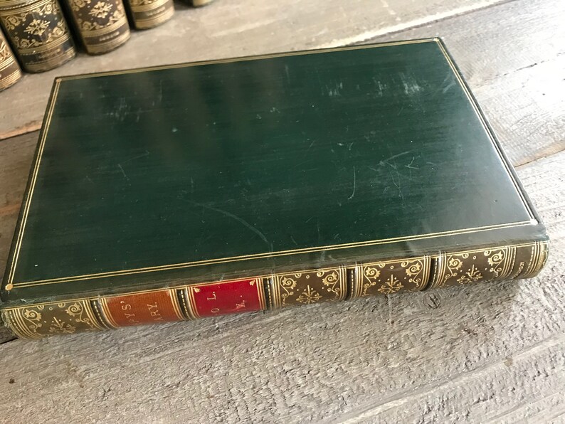 English Leather Bound Book Set of 9, Gilded, Pepys Diary, Stacking ...