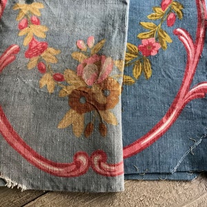 French Printed Indigo Linen Fabric, Floral Design, Homespun Linen ...