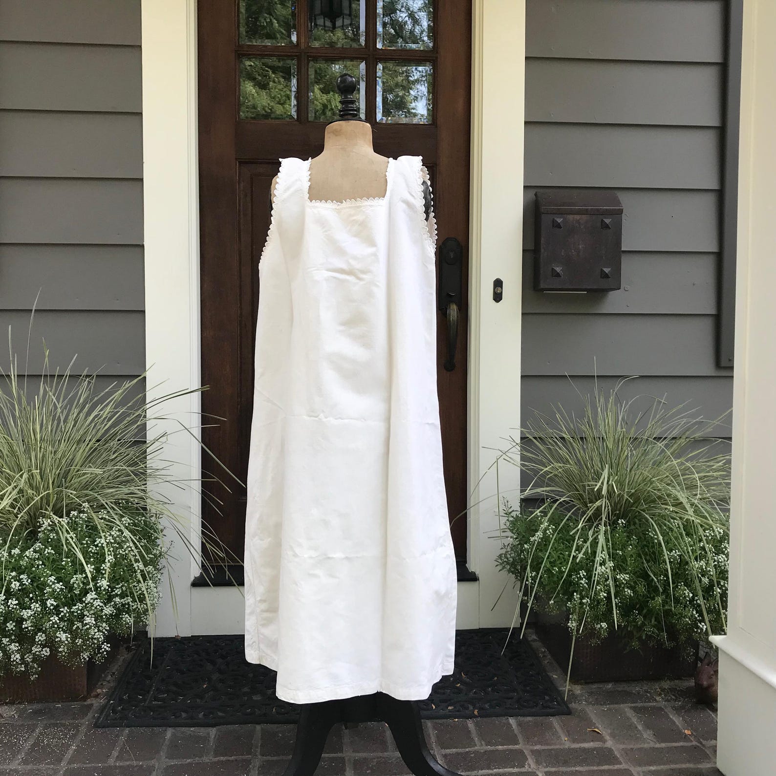 French Linen Nightgown, Floral Ribbon Bow, Embroidered Monogram ...