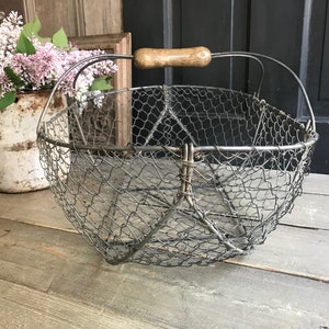 French Wire Harvest Basket, Garden Trug, Carrier, Oysters, Rustic ...