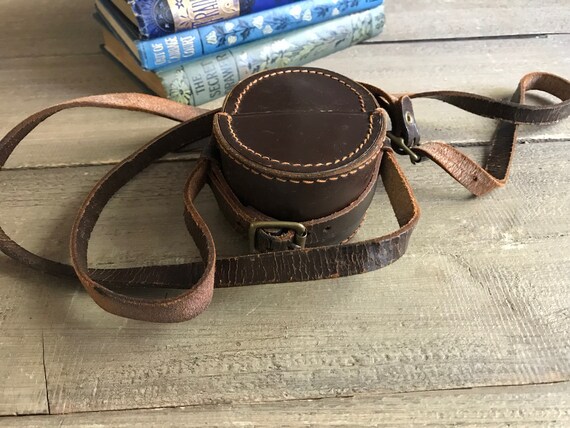 Early 1900s Pocket Watch Leather, Compass Case Dark B… - Gem