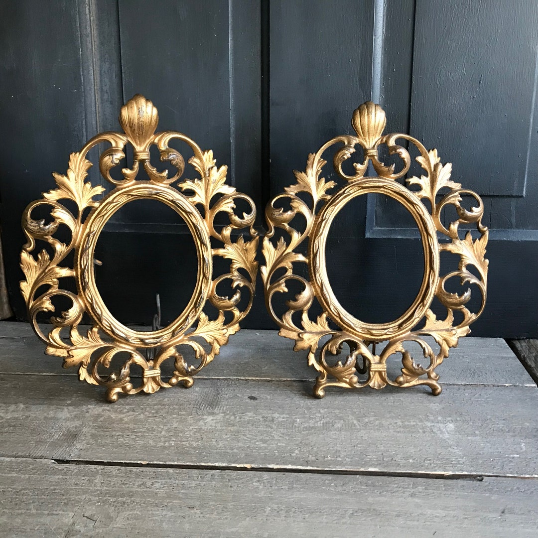 Gilded Metal Frames, Pair, Gilded Scroll Design, Small Miniature ...