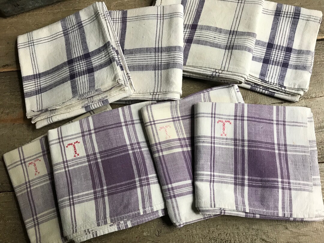 French Lavender Handkerchief Set, Cholet Cotton, Faded Lavender Stripe ...