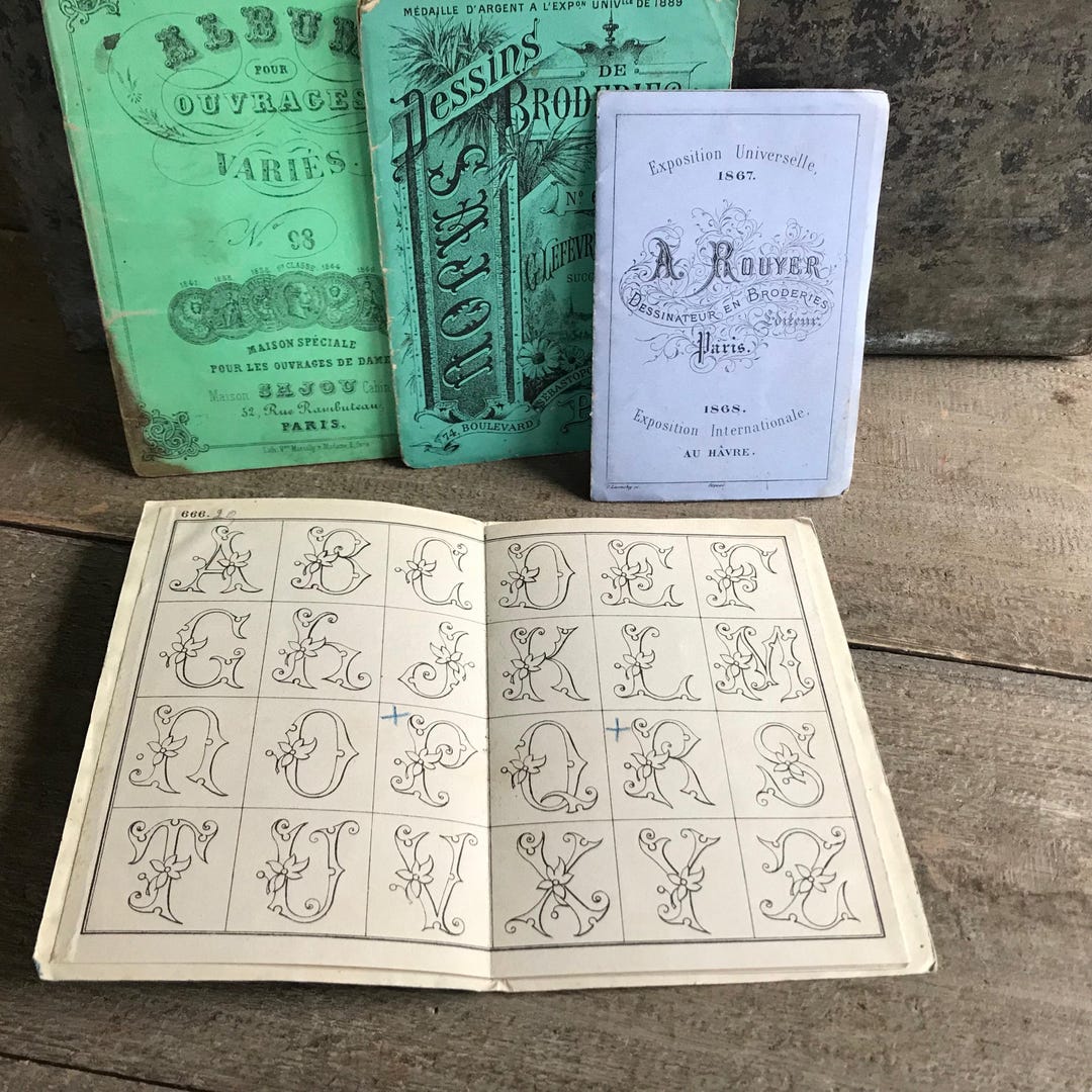 19th C French Embroidery Pattern Booklet Collection, Paris, Set of 4 ...