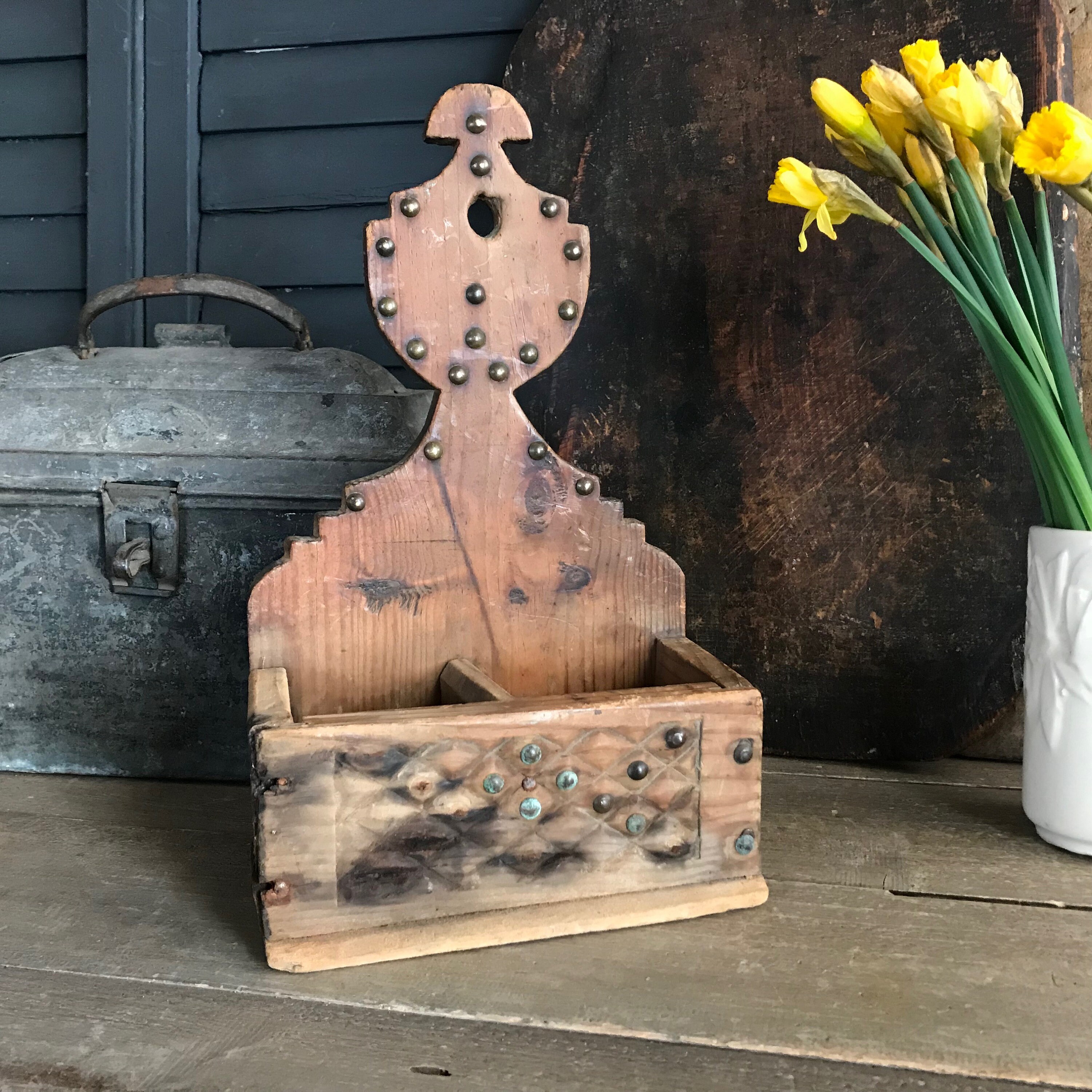 Antique Folk Art Salt Box Rustic Handcrafted Wall Storage | Etsy