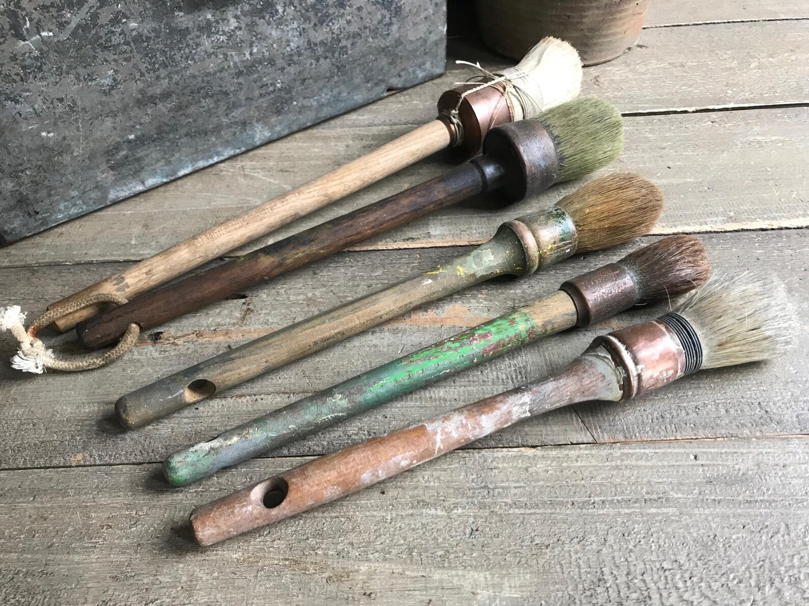French Copper Paint Brush, Large Round Brush, Industrial Decor, Wood ...