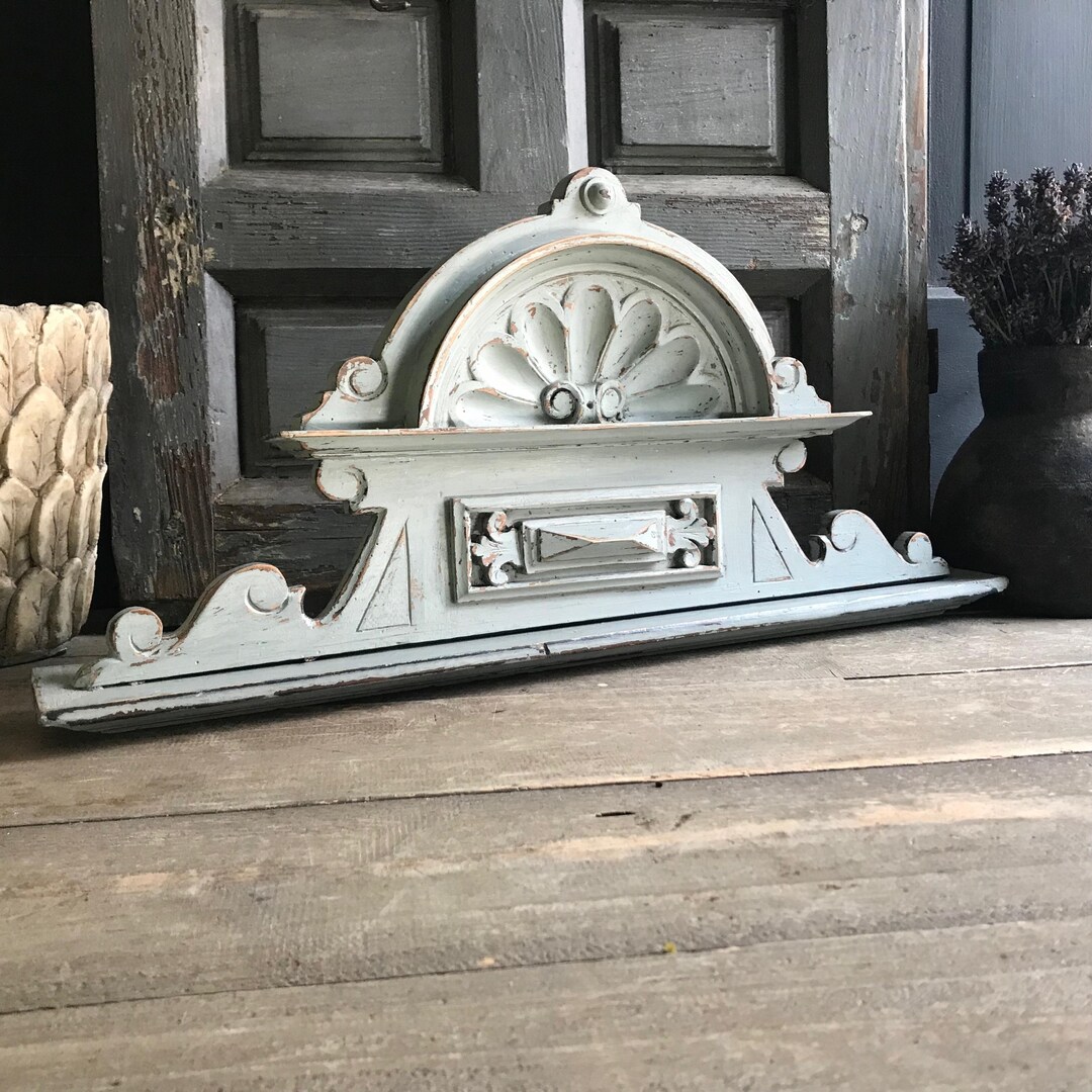 French Pediment, Architectural Carved Wood Wall Plaque, Painted Gray ...