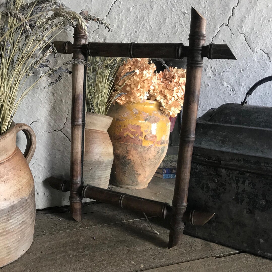 French Bamboo Mirror, Boudoir, Faux Frame, Small Size, Chateau Decor ...