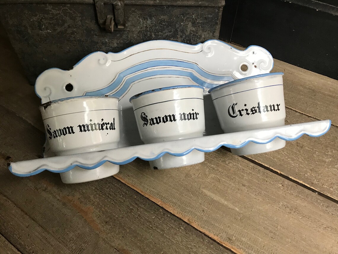 French Enamel Laundry Set of 3, Savon Noir, Mineral, Cristaux, French ...