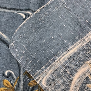 French Printed Indigo Linen Fabric, Floral Design, Homespun Linen ...
