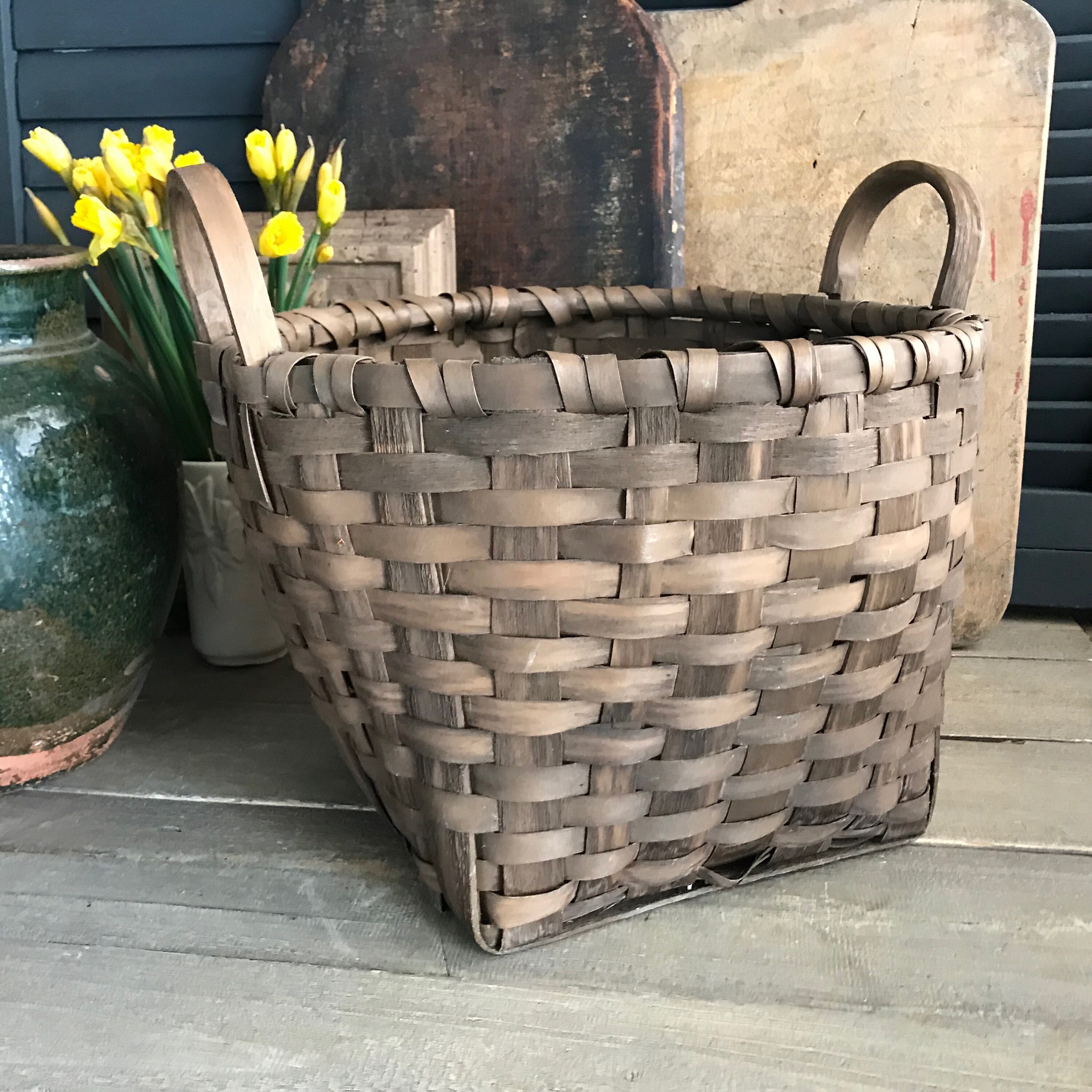 Rustic Farmhouse Basket Bentwood Handles Willow Wicker | Etsy