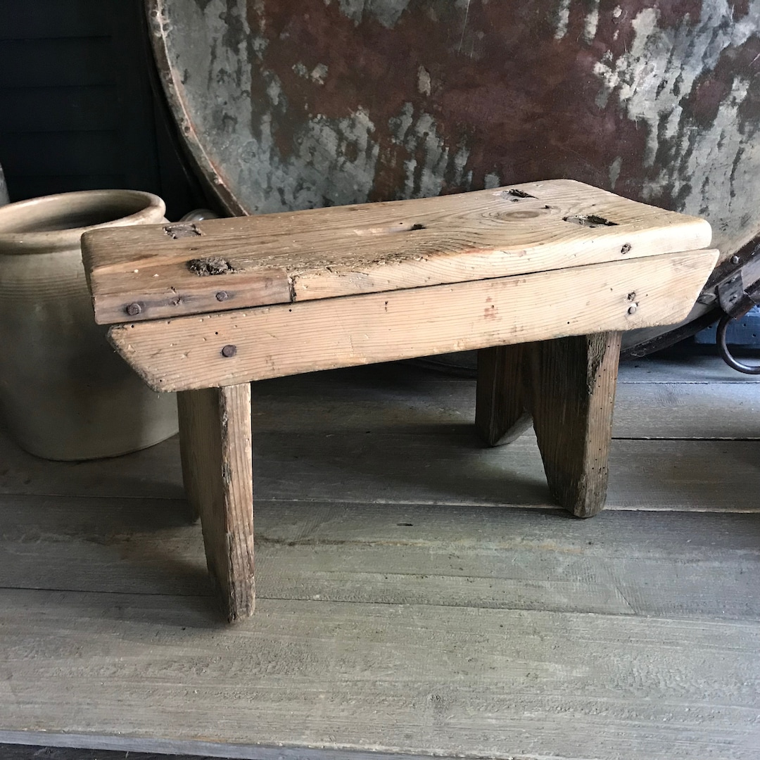Rustic Wood Stool, Handmade Hardwood Bench, Primitive European ...