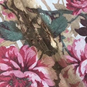 1 French Floral Print Cotton, Fabric Remnant, Pink Roses, Historical ...