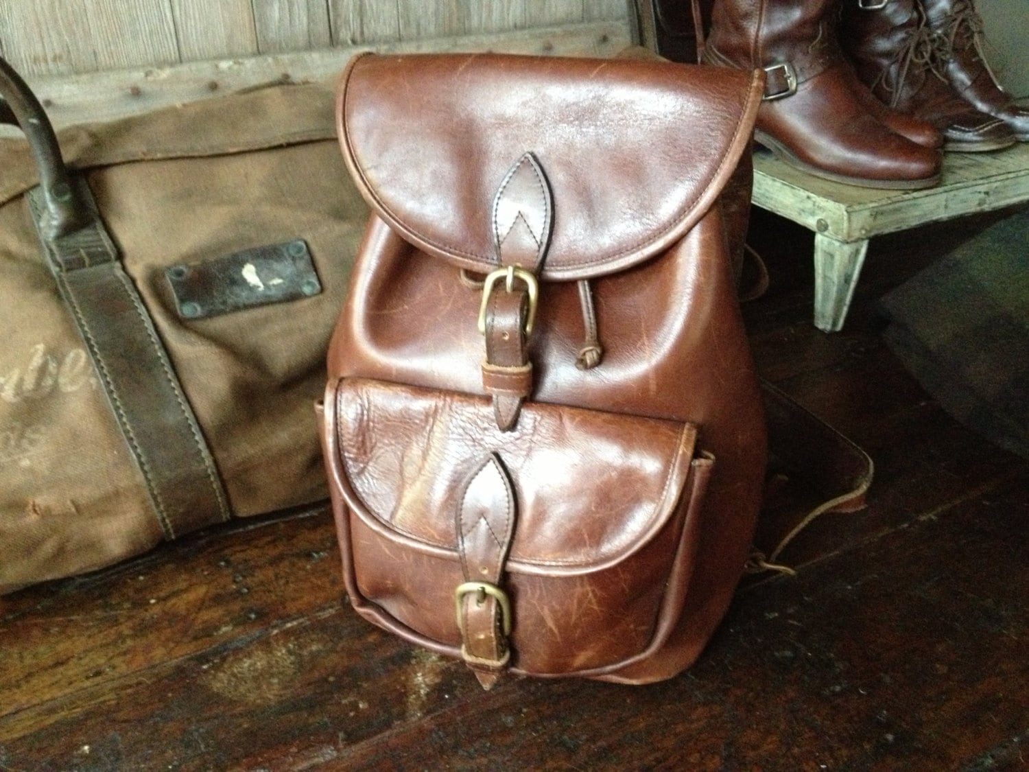 Brown Leather Backpack Rustic Chestnut Brown Leather Handbag - Etsy